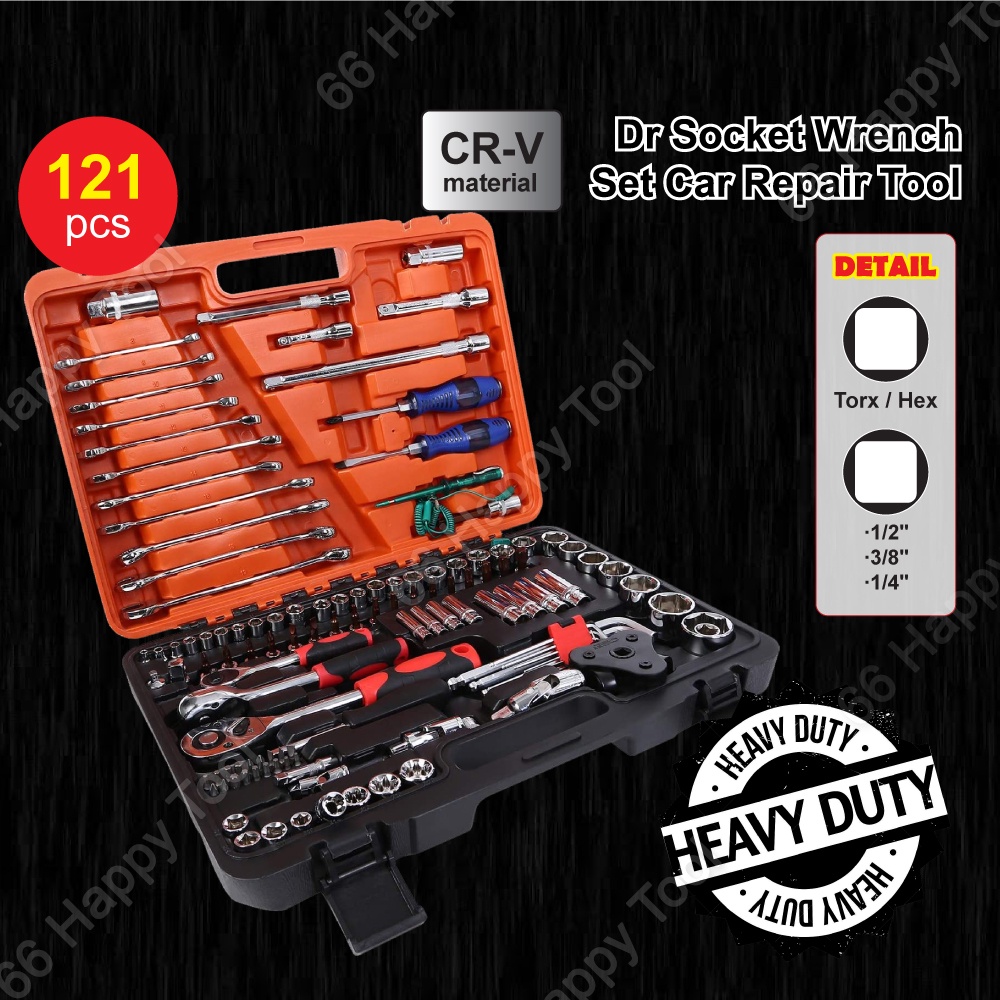 121pcs Dr Socket Set Automotive Ratchet Wrench Spanner Sleeve 1/4" 3/8 ...