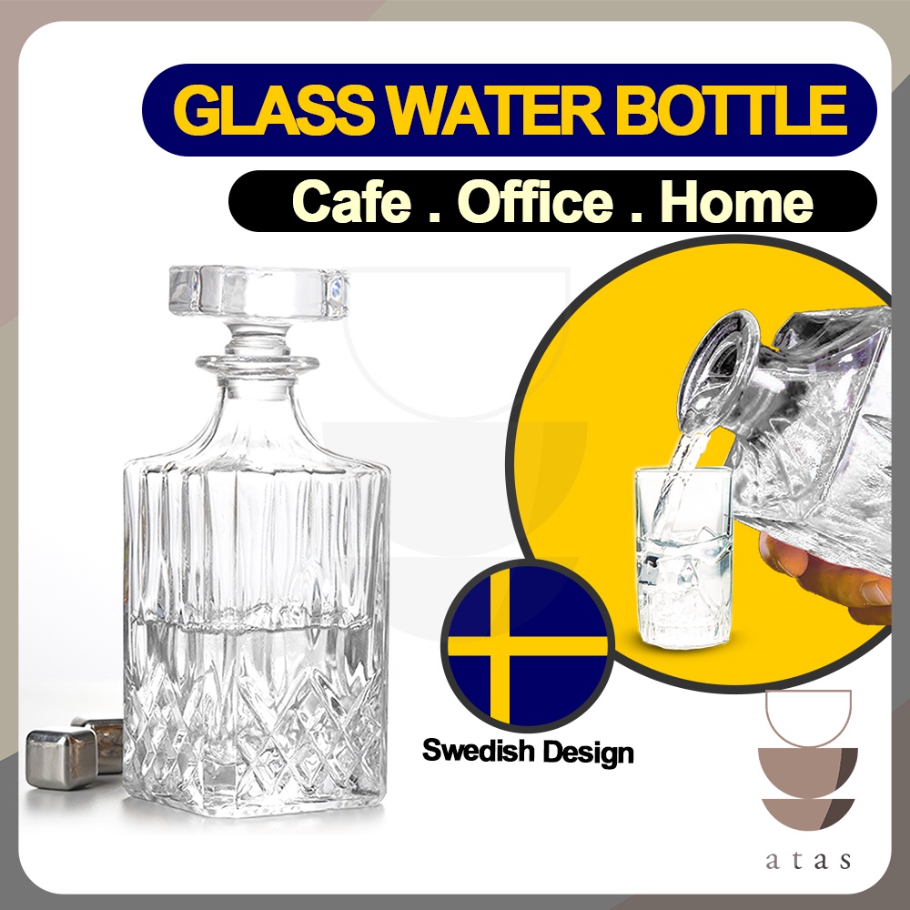 ATAS SWEDISH 1L CAFE Glass Water Bottle Beverage Sealed Lid Bekas Air ...