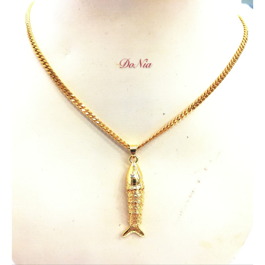 Rantai Leher Nipis 45cm, 50cm + Loket Ikan Emas Korea Rantai Set! Gold ...