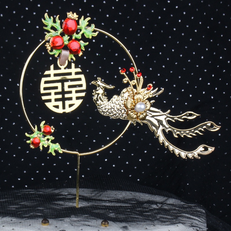 Chinese Style Phonix Rose Flower Birthday Cake Topper Anniversary ...
