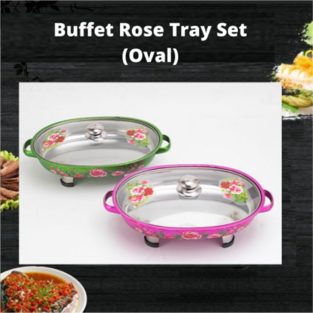 OVAL BUFFET FOOD TRAY SET BUNGA ROSE / BEKAS TRAY LAUK PAUK MAJLIS ...
