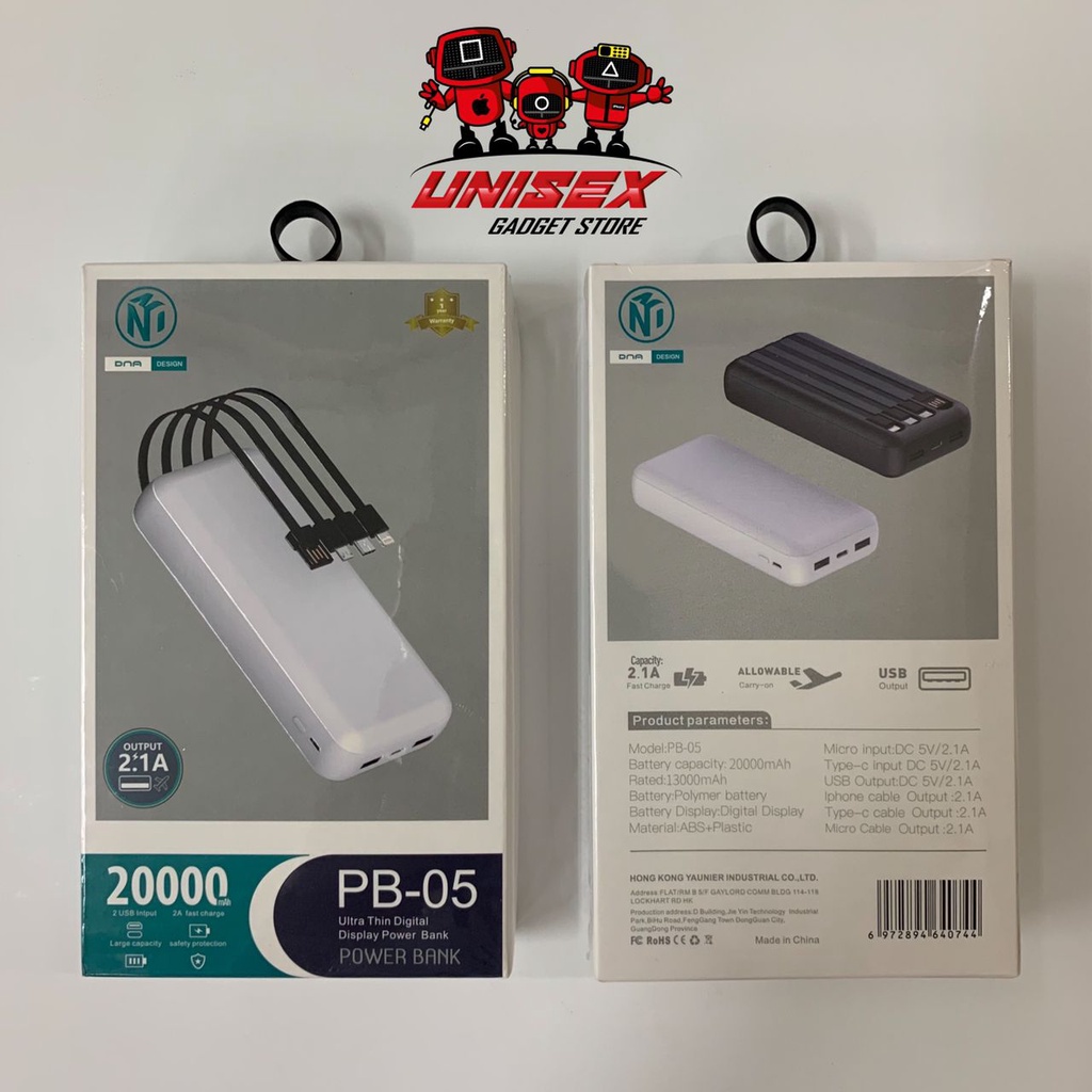 DNA design PB-05 PowerBank 20000mah 4in1 Cable Fast Charging Power Bank ...