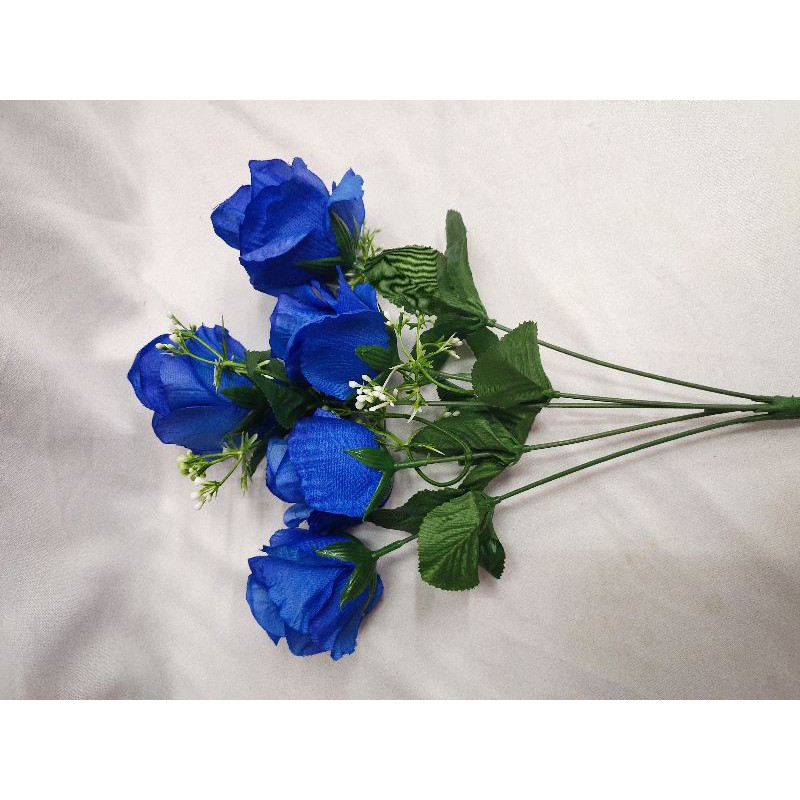 Artificial Rose bush Size Medium-5buds/bunga rose hiasan ( royal blue ...