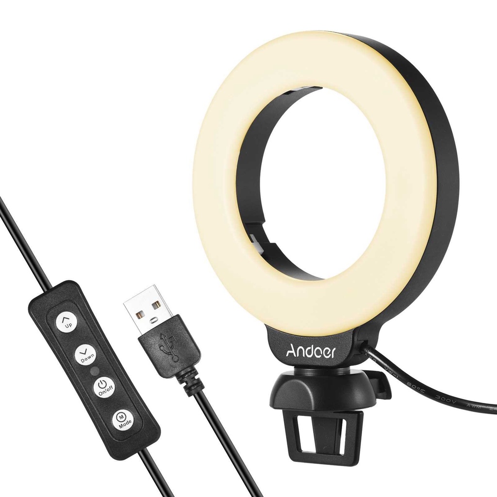 Andoer Mini 4 Inch Video Conference Lighting LED Ring Light Clip-on ...
