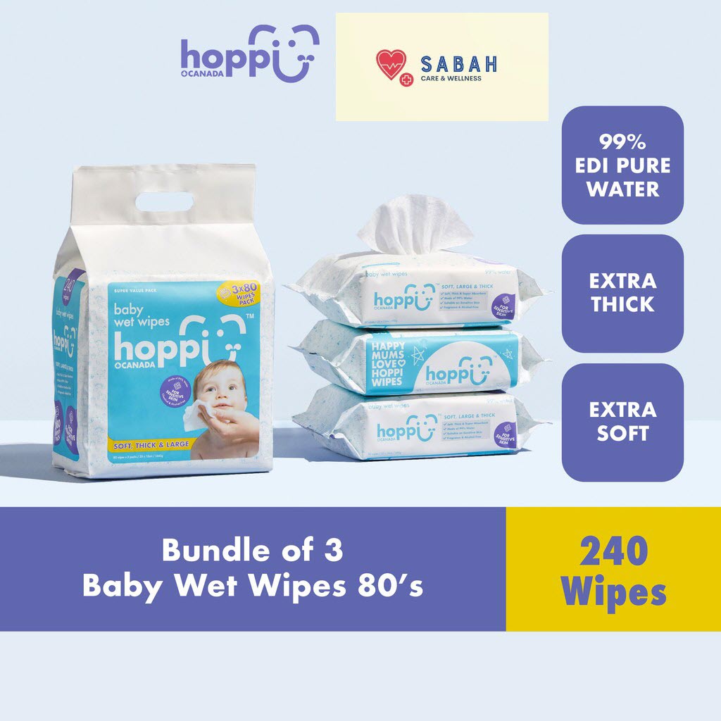 Hoppi Premium 99% Pure EDI Water Baby Wipes / Baby Wipes / Wet Wipes / Wet Tissue - 20 /80's ...