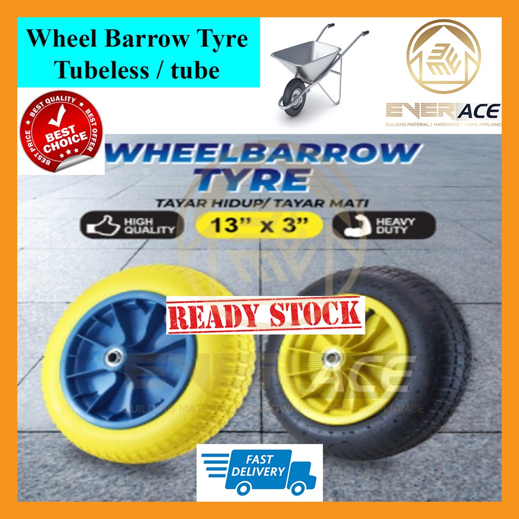 Wheelbarrow Wheel Barrow Pneumatic Tyre & Nylon PU (Size: 13")/Kereta ...