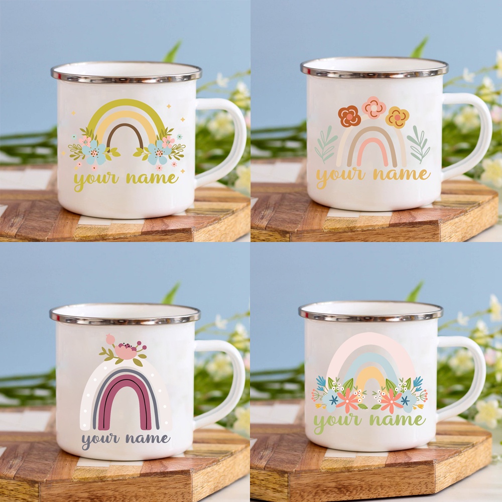 Free Add Name Rainbow Mugs Name Print Enamel Cups Coffee Mugs（pls Give ...