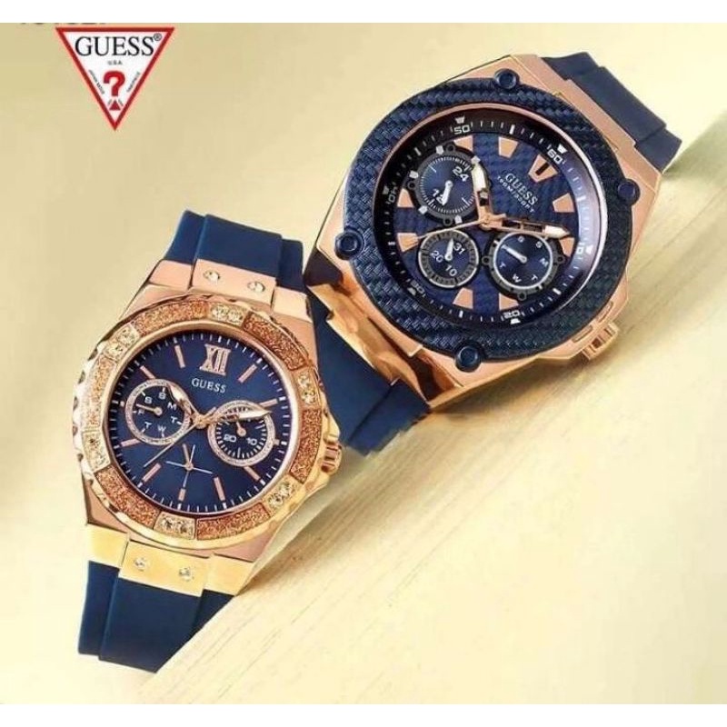 Original Guess W1049G2 &W1053L1 Sweet Couple Blue Silicon Sports Watch ...