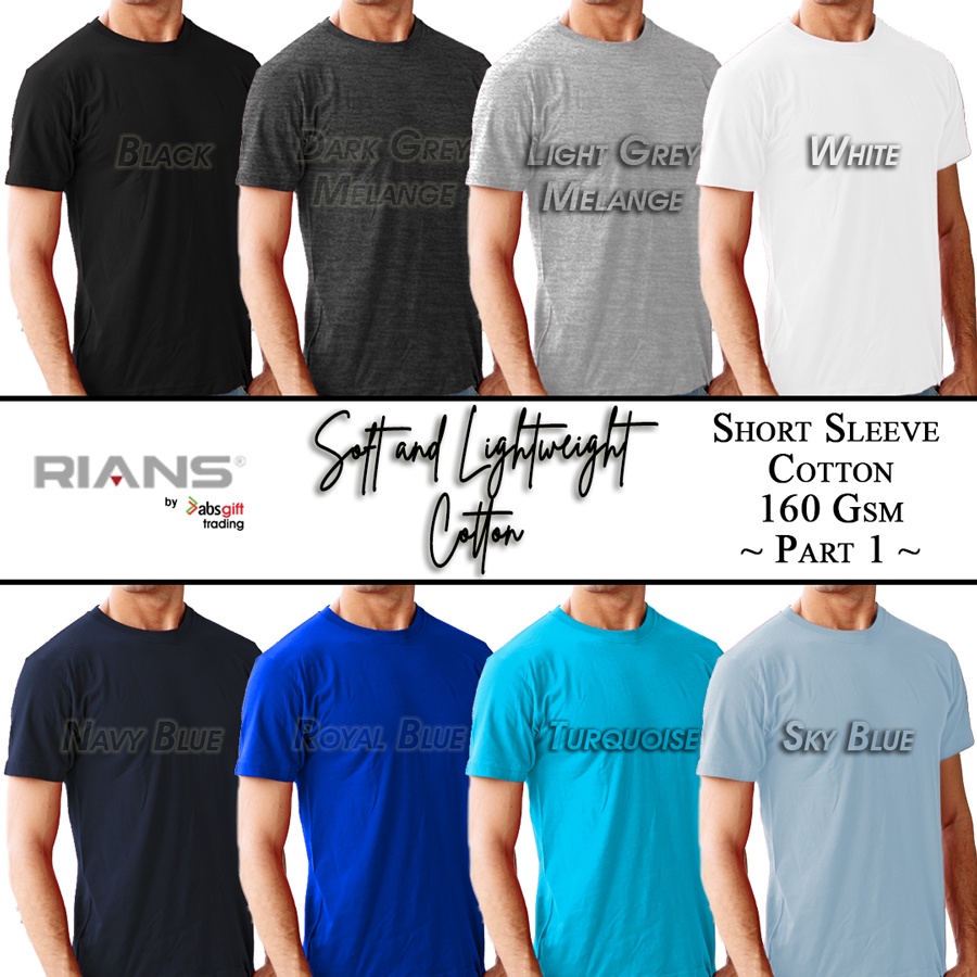 RIANS BASIC TSHIRT 160GSM COTTON ROUND NECK SHORT SLEEVE BLACK DARK ...