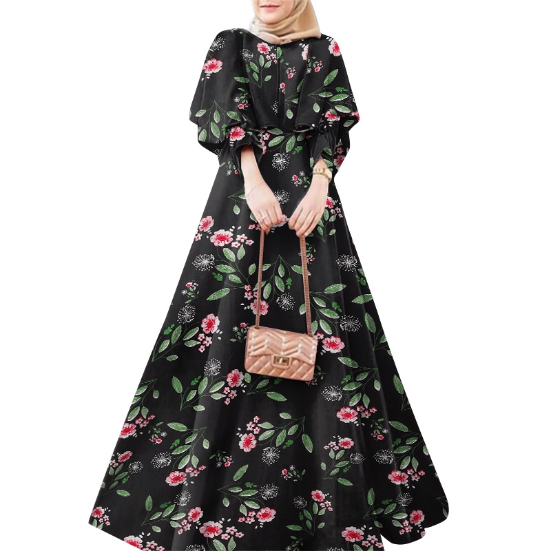Hijabista Women Muslim Holiday Plus Size Retro Elegant Printing Retro ...