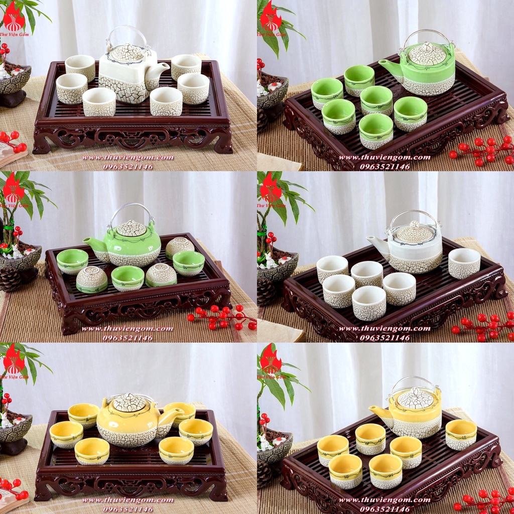 Cracked enamel tea set with Bat Trang tea tray (12 models) | Shopee ...
