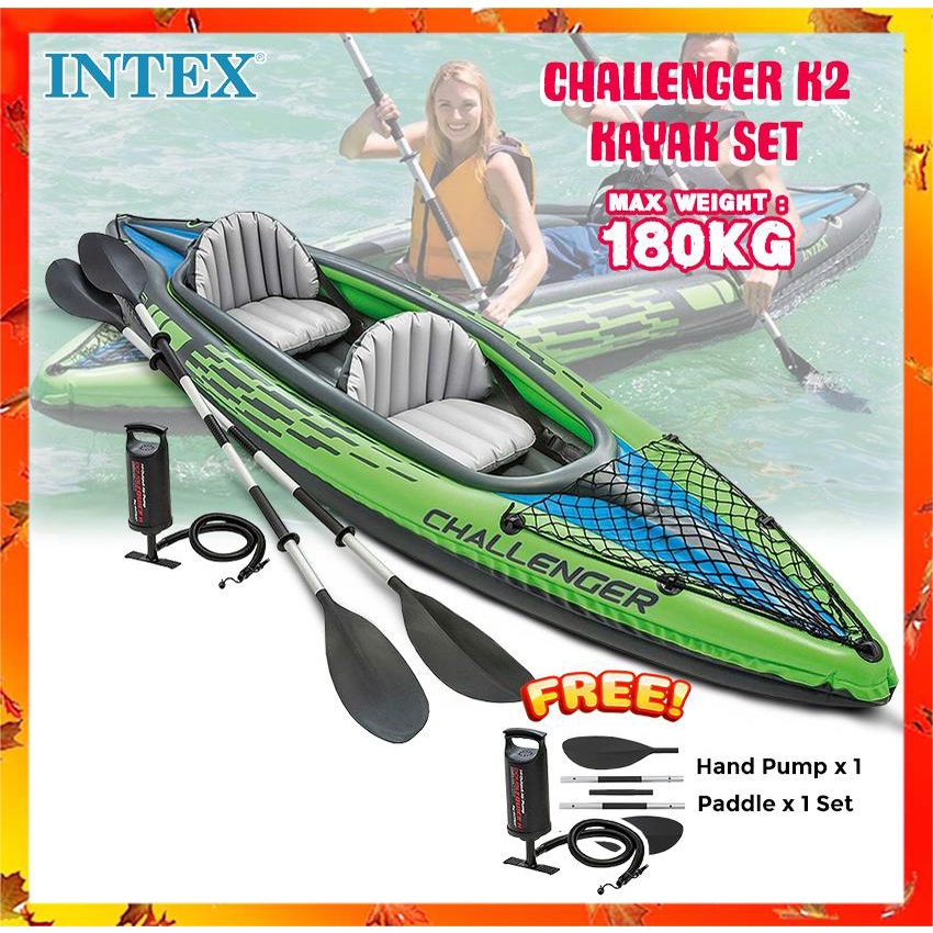 INTEX 68306 CHALLENGER K2 KAYAK Inflatable Boat Set Outdoor Inflatable ...