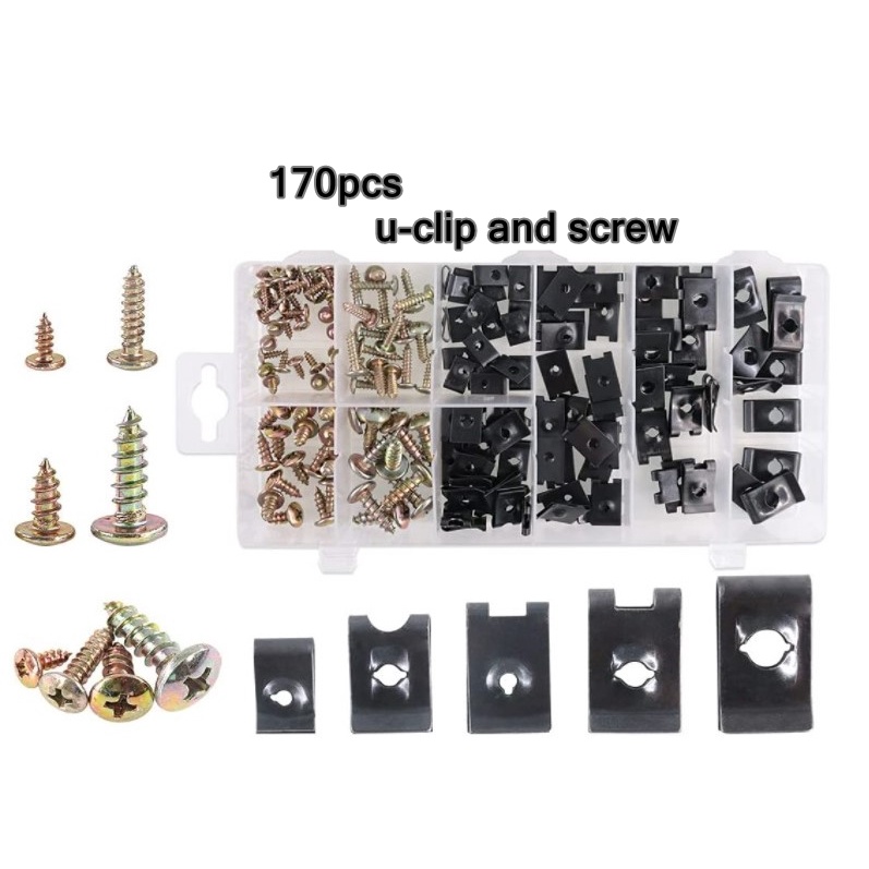 170pcs Car U Clip Screw Nut Clip Spring Motorcycle Cover Set Metal Body ...
