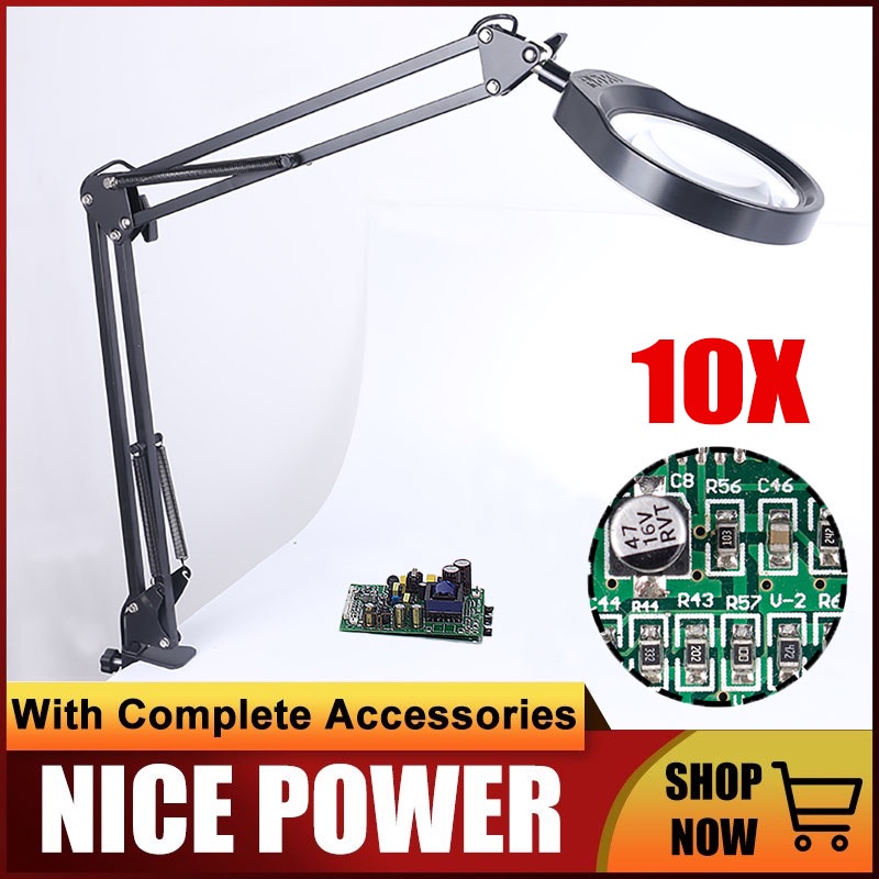 LED 10X Magnifier Glass Clip-on Reading Working Desk Light for Phone ...