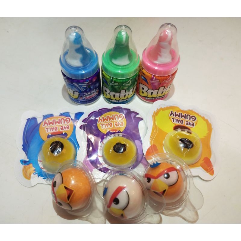 halal candy campur candy botol susu/gum ball angry bird/gummy mata ...