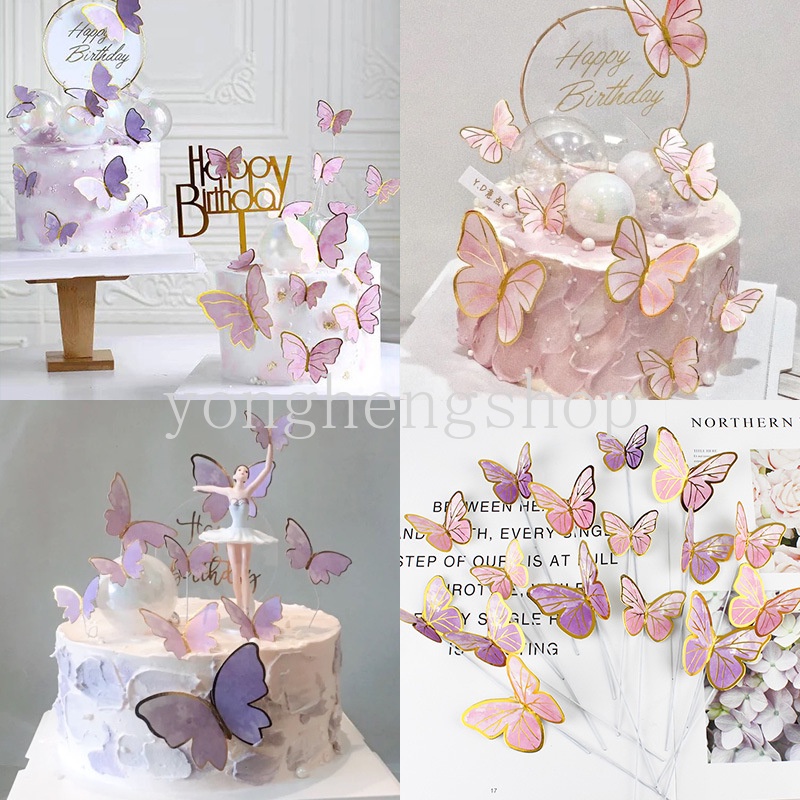 10pcs Bronzing 3D Butterfly Cake Topper Princess Girl Wedding Birthday ...