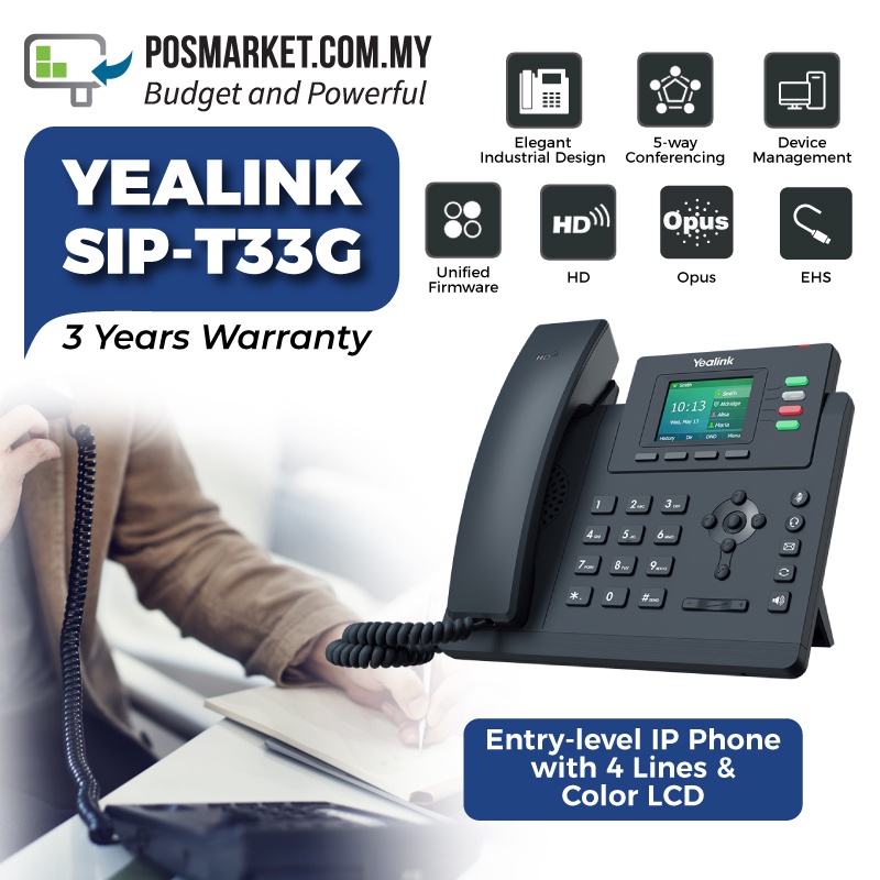 Yealink SIP-T33G IP Phone Entry-level IP Phone with 4 Lines & Color LCD Malaysia Ready Stock ...