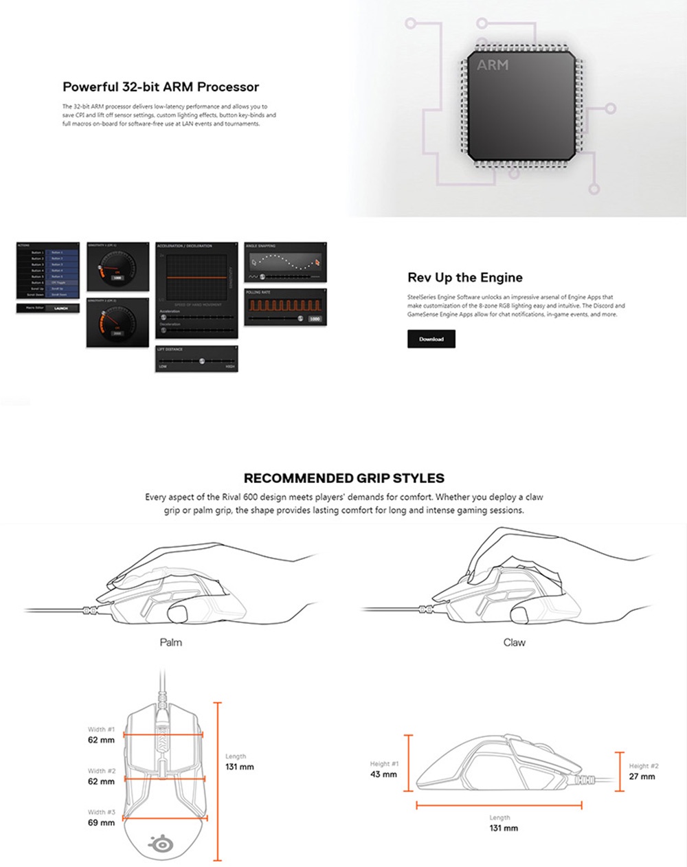 SteelSeries Rival 600 RGB TrueMove3+ Dual Sensor Gaming Mouse - Black ...