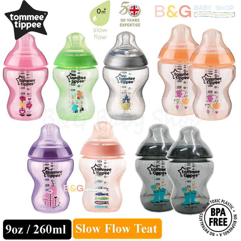 Tommee Tippee Closer to Nature Tinted Baby Feeding Milk Bottle With Slow Flow Teat / Puting ...