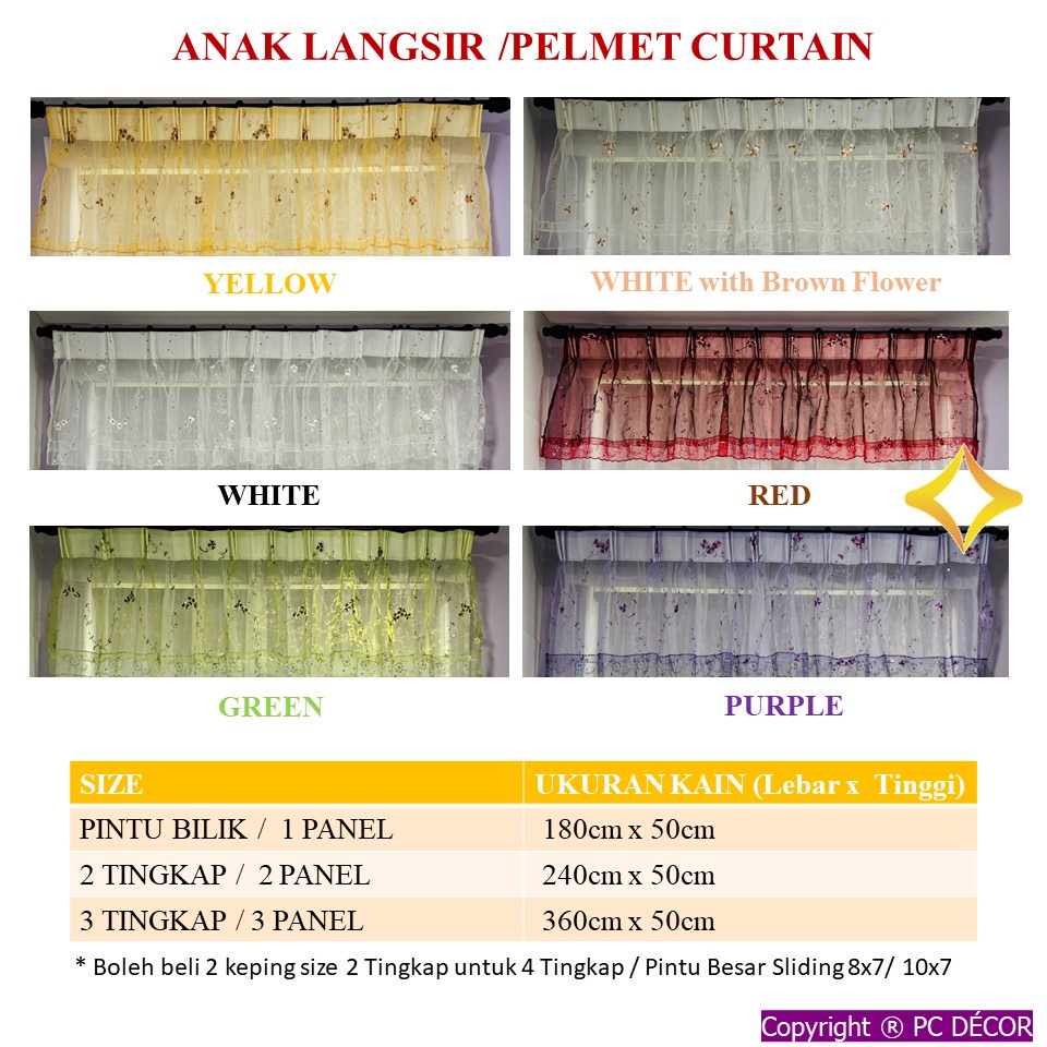 Anak Langsir Dapur Sheer Sulam Pelmet curtain Langsir Dapur Short ...