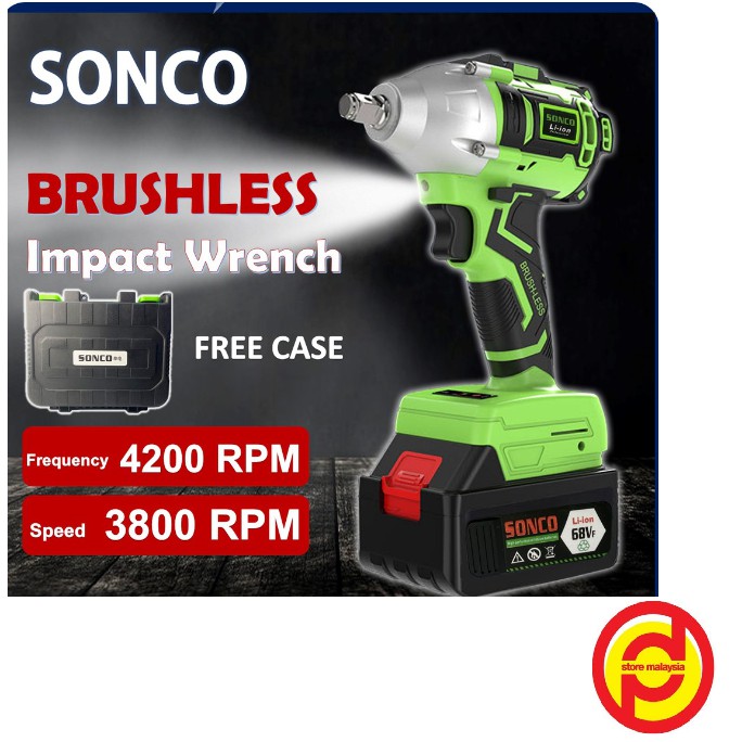 SONCO 4200RPM Brushless Impact Wrench 0-4200RPM LED Brushless Cordless ...