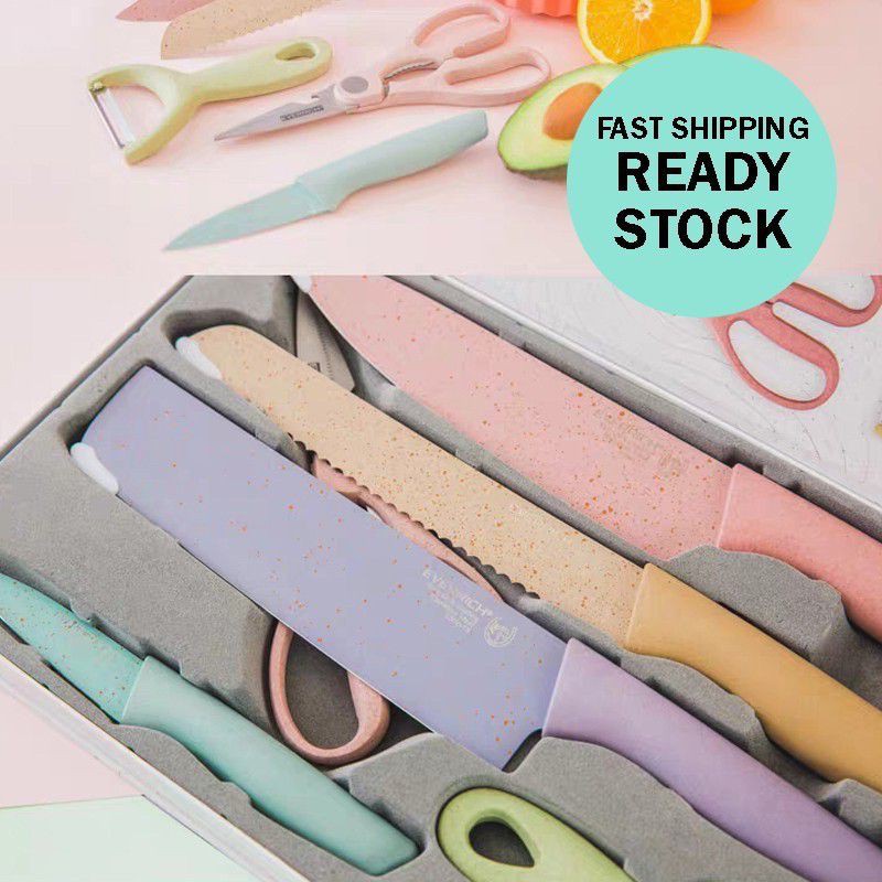 Good quality 6PCS Kitchen Knife Set Corrugated Colorful Stainless Steel ...