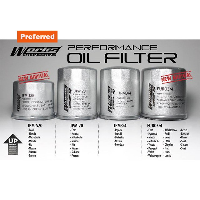 WORK ENGINEERING PERFORMANCE ENGINE OIL FILTER ( JPM 20 / JP 3/4 / JPM ...