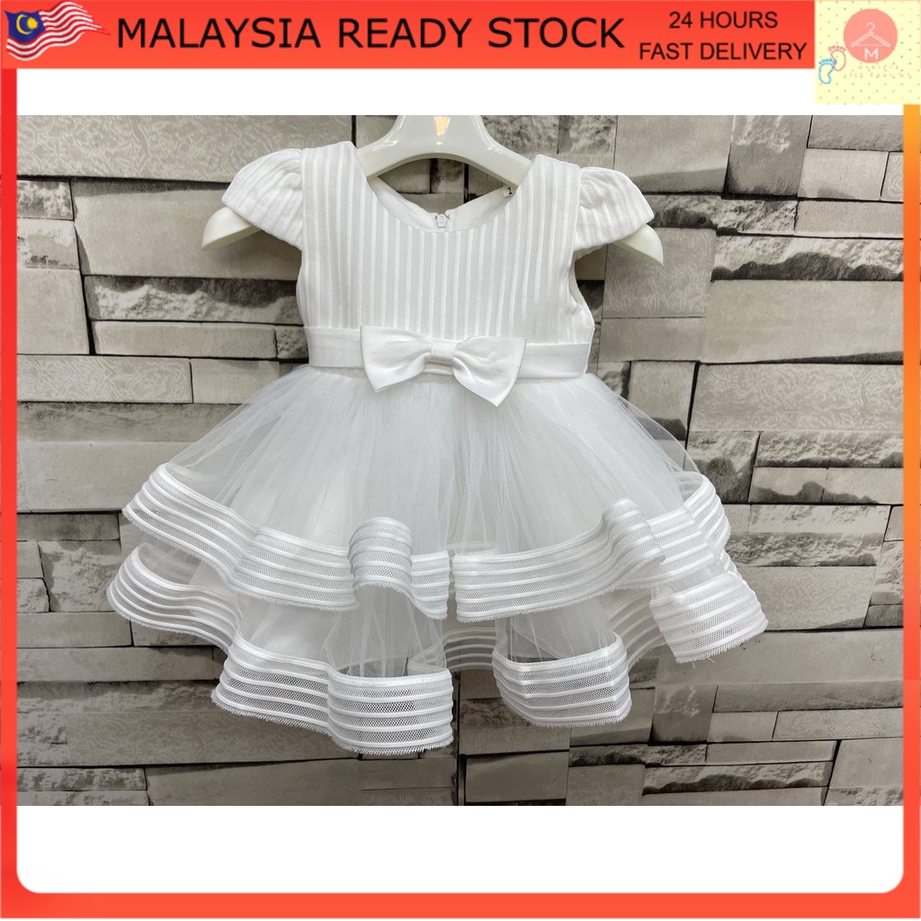 Baby Girl Premier Wedding Evening Riboon Dress Gaun(White/Pink Belacan ...