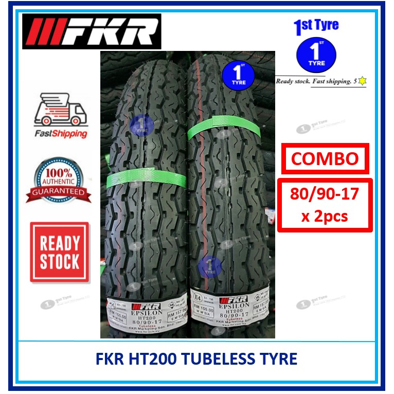 FKR MOTORCYCLE TYRE COMBO! HT200 ( BUNGA TT100 ) TUBELESS 80/90-17 x 2 ...