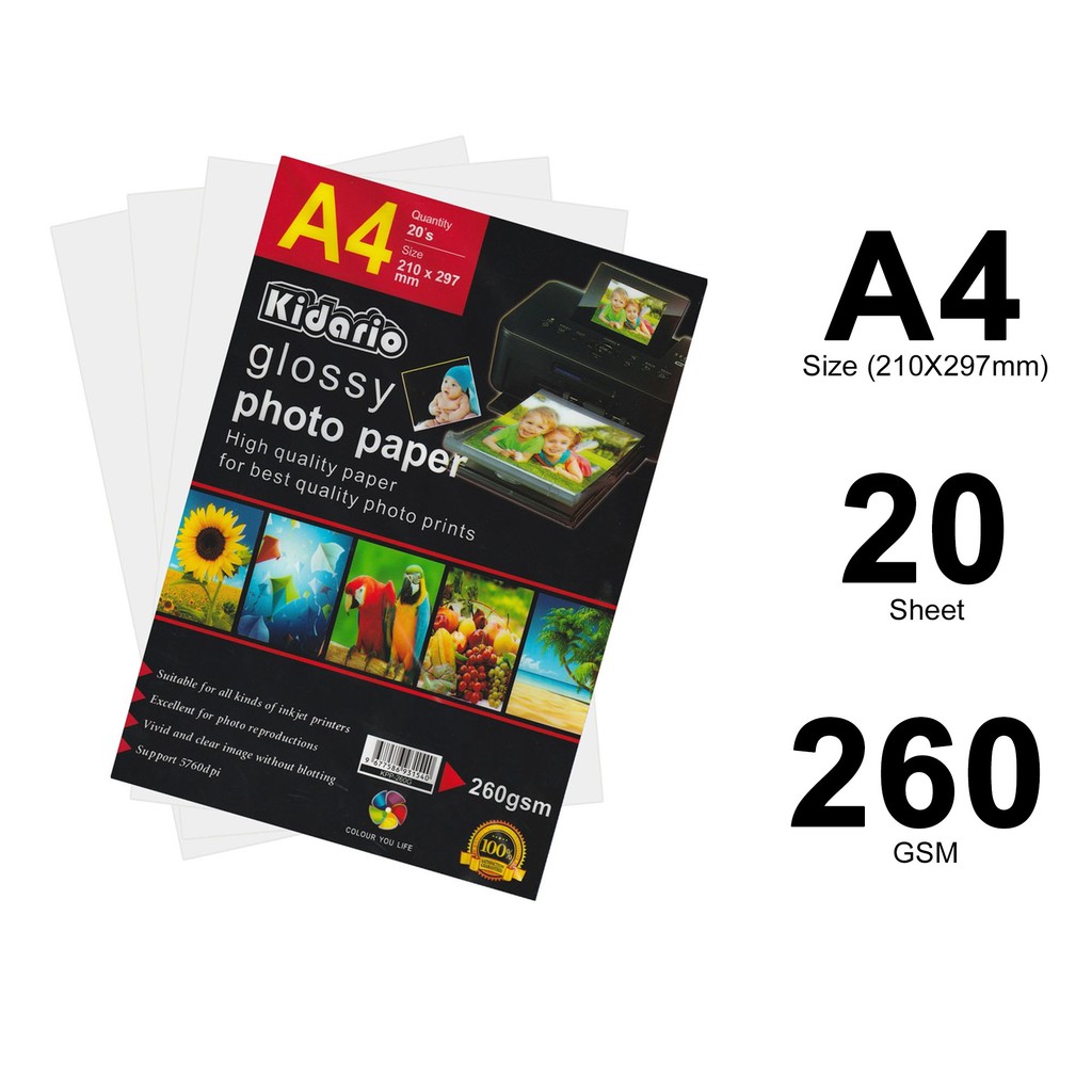 Kidario 260GSM A4 Size Glossy Photo Paper (20's) | Shopee Malaysia