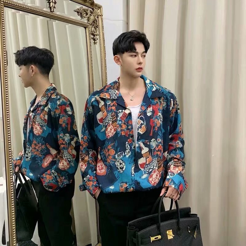 Korean version of the retro printing loose wild chic long-sleeved shirt ...