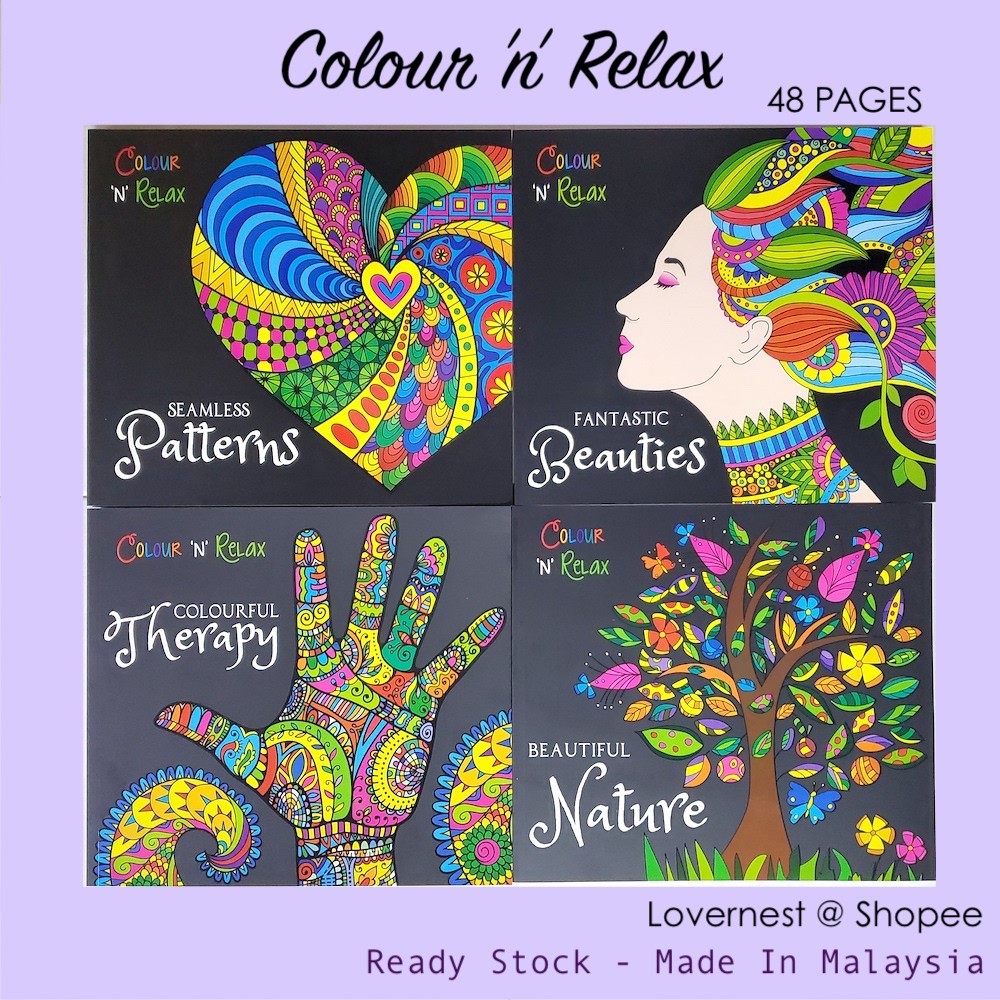 LOVERNEST 48p Colour n Relax Adult Emotional Therapy Destress Colouring ...