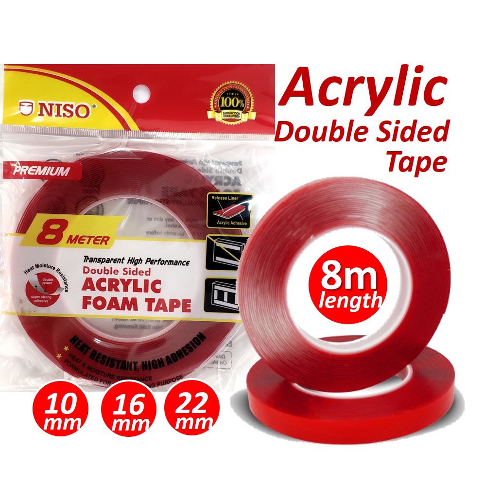 Niso Acrylic Tape Double Sided Tape 10mm / 12mm / 16mm / 18mm / 22mm ...