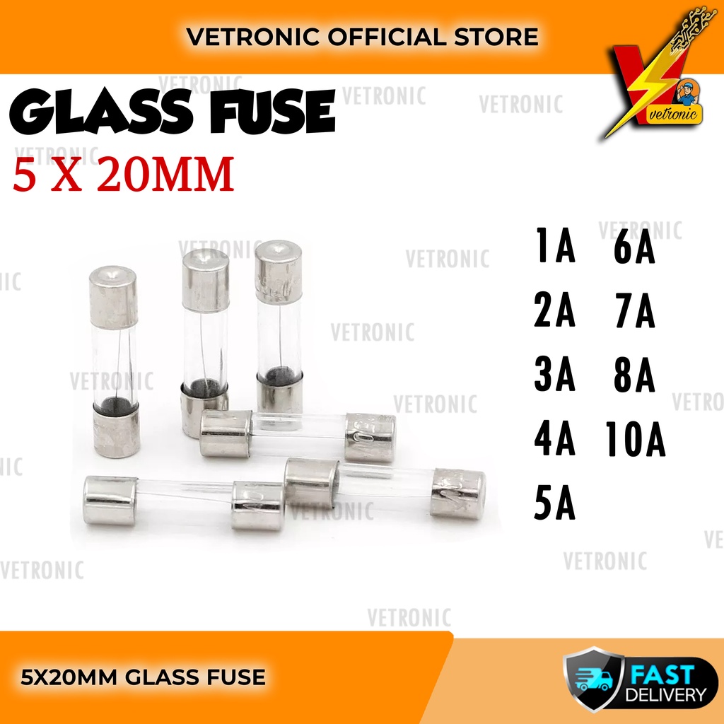 20mm Glass Fuse Fius Kaca 5 x 20mm 1A / 2A / 3A /4A / 5A / 6A / 7A / 8A ...