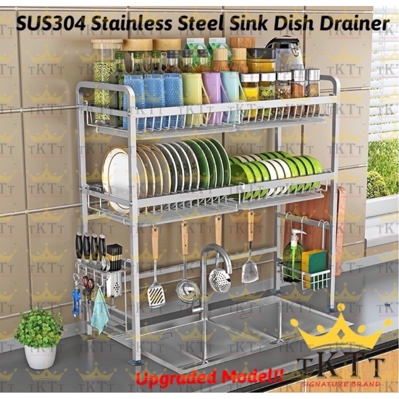 5TKTT SUS304 Stainless Steel Dishes Drainer Sink Dish Rack Multipurpose ...