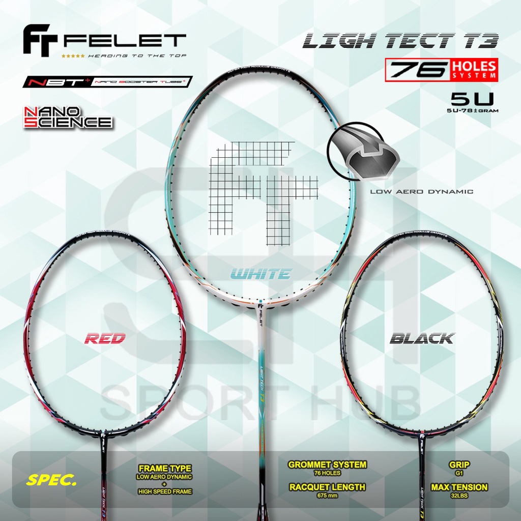 SportHub Felet Light Tech T3 5u 78gram Racket Badminton Racket Raket ...