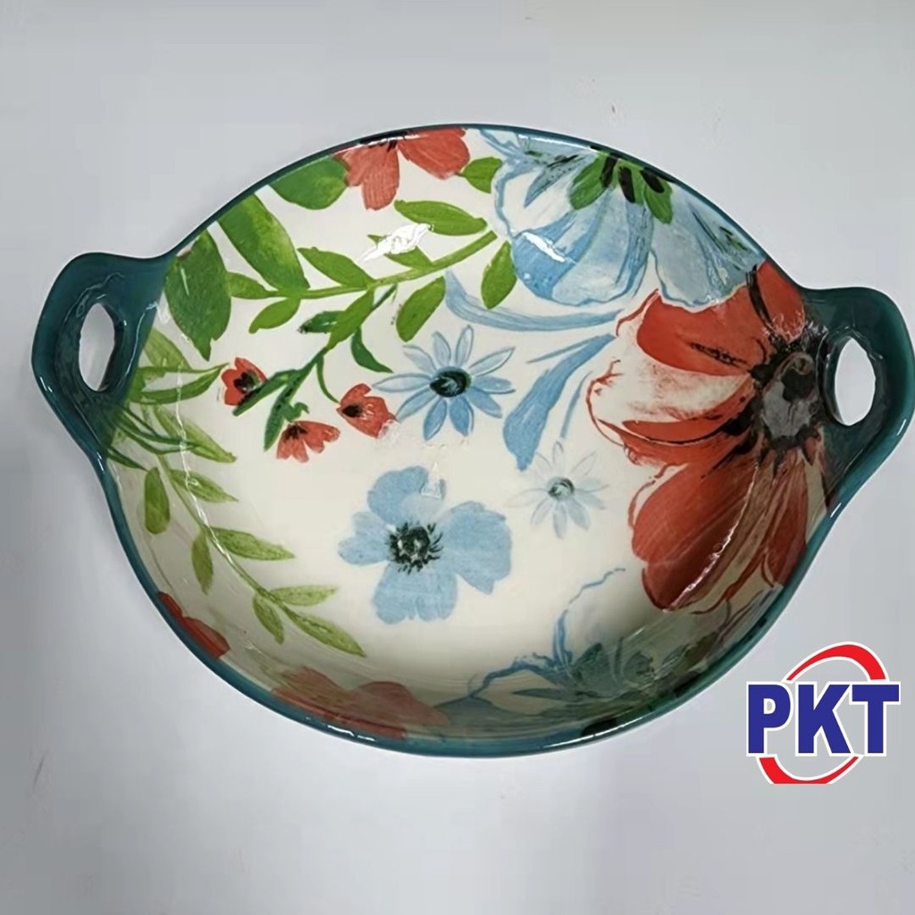 CERAMIC HAND PAINTED BAKING DISH / 1 HANDLE TRAY / CAFE INIQUE PLATE ...