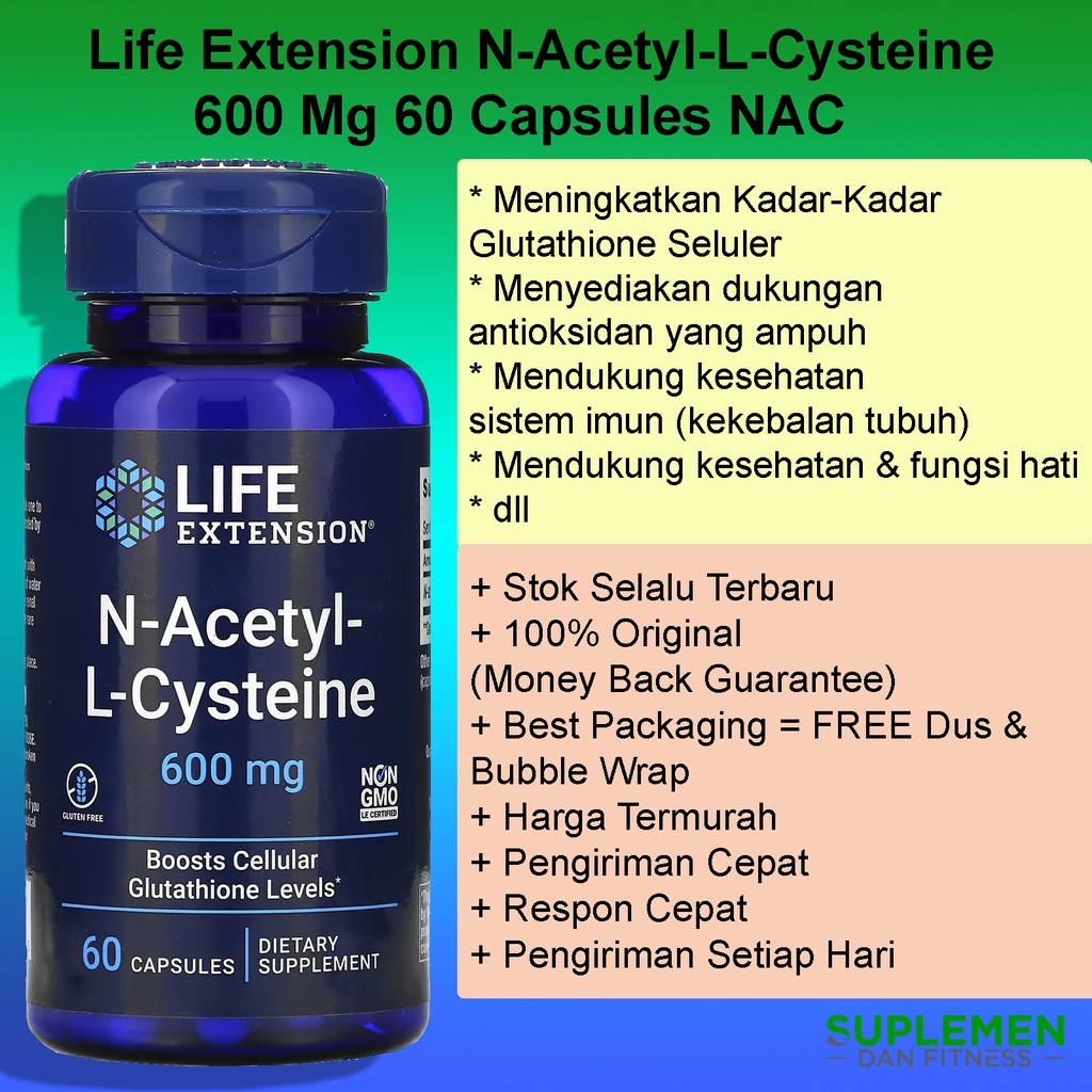 Life Extension N-Acetyl-L-Cysteine 600mg 60 Capsules NAC 600mg Health ...