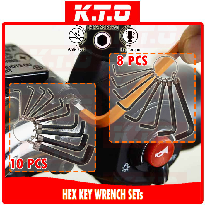 8 / 10 Pcs Hex Allen Key Set Chrome Black Wrench With Ring MM / Inch L ...
