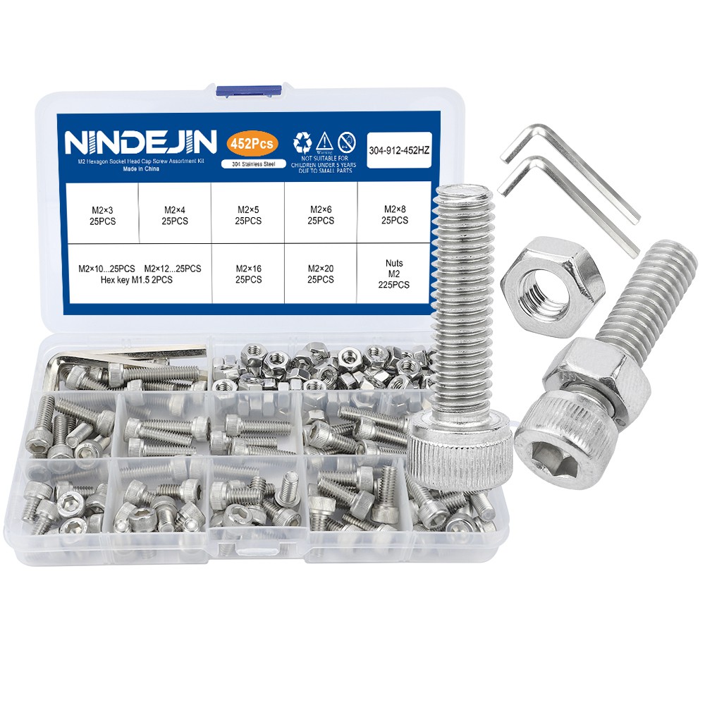 NINDEJIN Hex socket cap head screws set allen head screw kit m2 m2.5 m3 m4 m5 m6 stainless steel ...