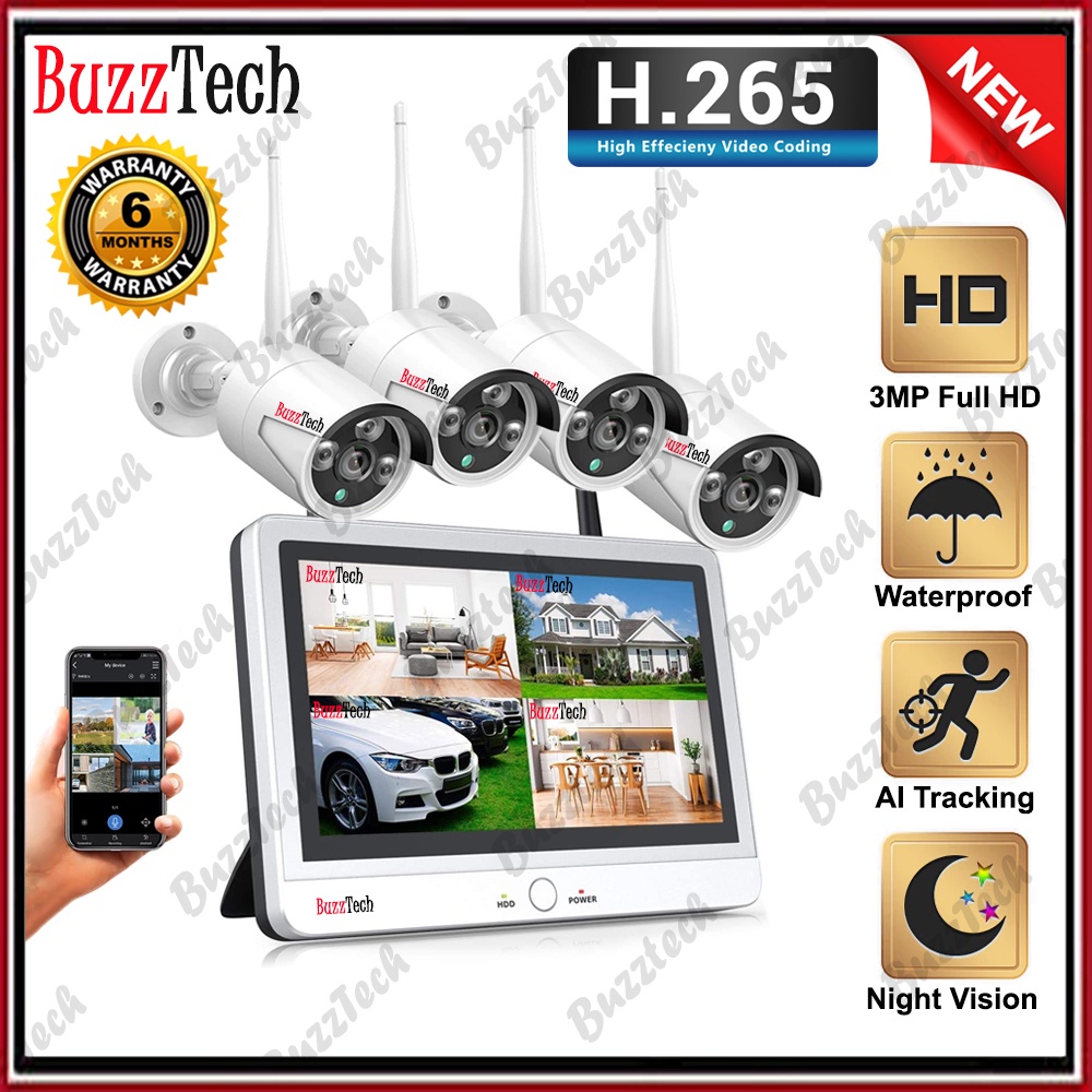 BuzzTech 12 Inch LCD 3MP Wireless NVR CCTV Security System Screen ...