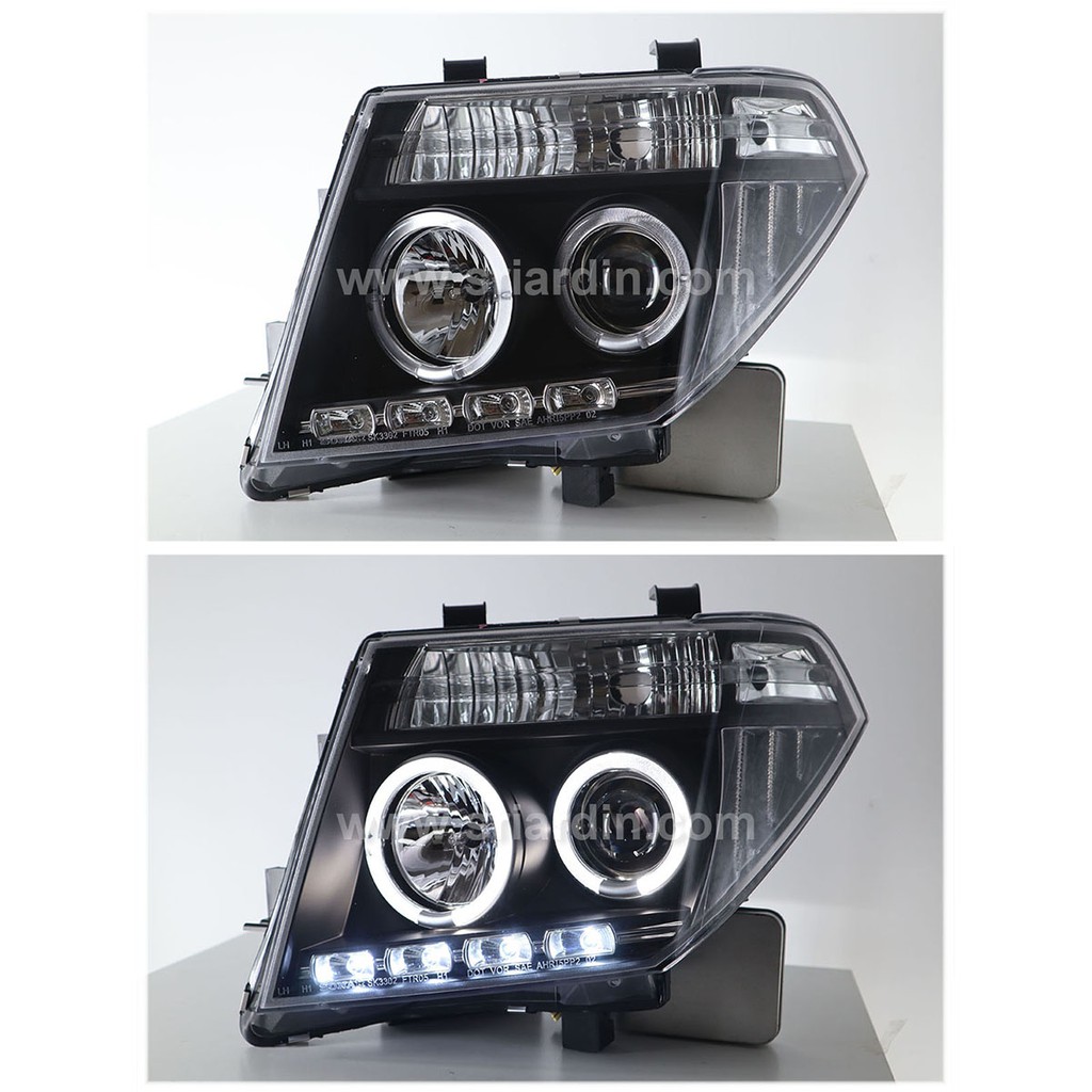 Nissan Navara D40 05-09 Black Projector Head Lamp w Ring & LED Driving ...