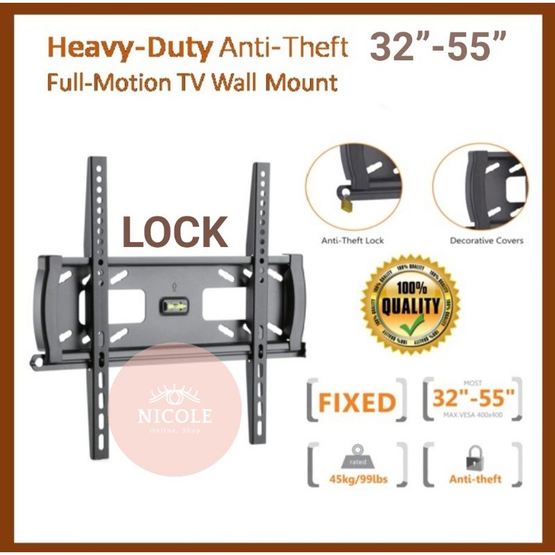 32”-55” Anti-Theft Fixed TV Wall Mount With Locking Bar (require a ...