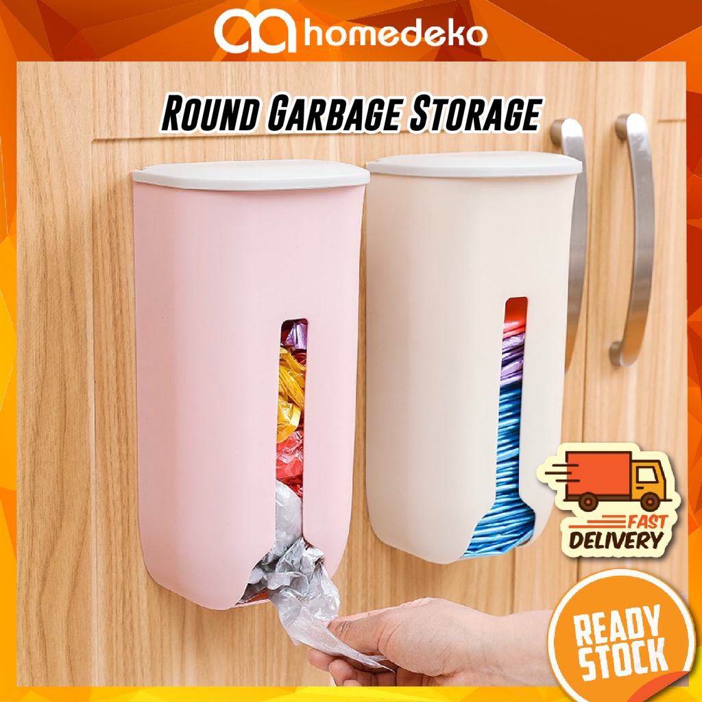 Round Garbage Bag Storage Box Plastic Dispenser Rak Plastik Sampah Wall ...