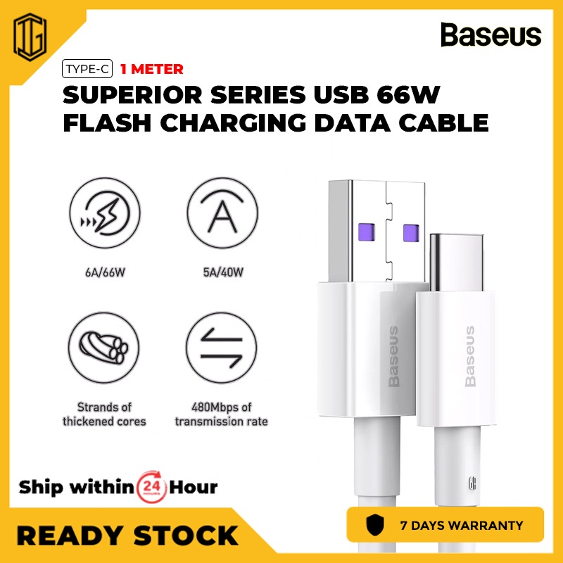 BASEUS Superior Series USB 6A 66W Type C Flash Charging Strands Thickened Cores 480mbps Speed ...