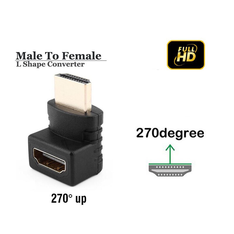 HDMI Left/Right angle / 90 degree / 270 degree L shaped Connector Cable Male to Female Converter ...