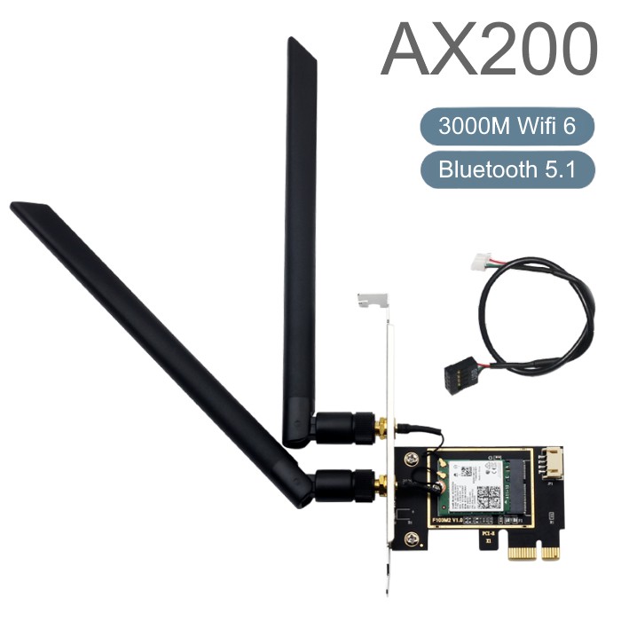 Intel AX200, M.2 to PCIE, 2.4G and 5G Wifi receiver, Wifi 6 standard ...