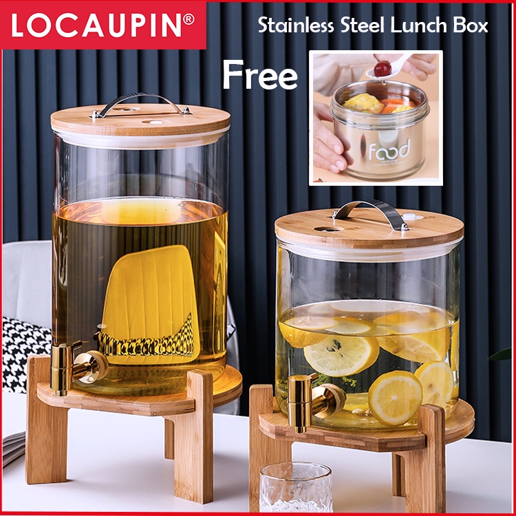 Locaupin Glass Beverage Dispenser with Gold Stainless Steel Spigot Wide ...