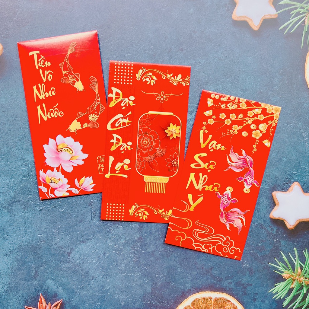 Set Of 100 Red Lucky Money Bags Van Xi Nhuan, Tan Tai Tan Loc, Full ...