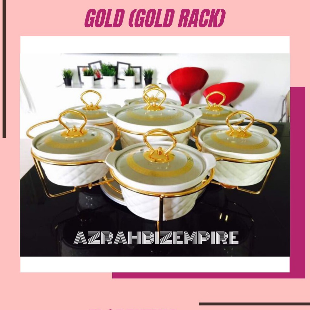 10/12/16PCS QUEENS PARTY SET ROTATING FOOD WARMER GOLD / BEKAS KUIH ...